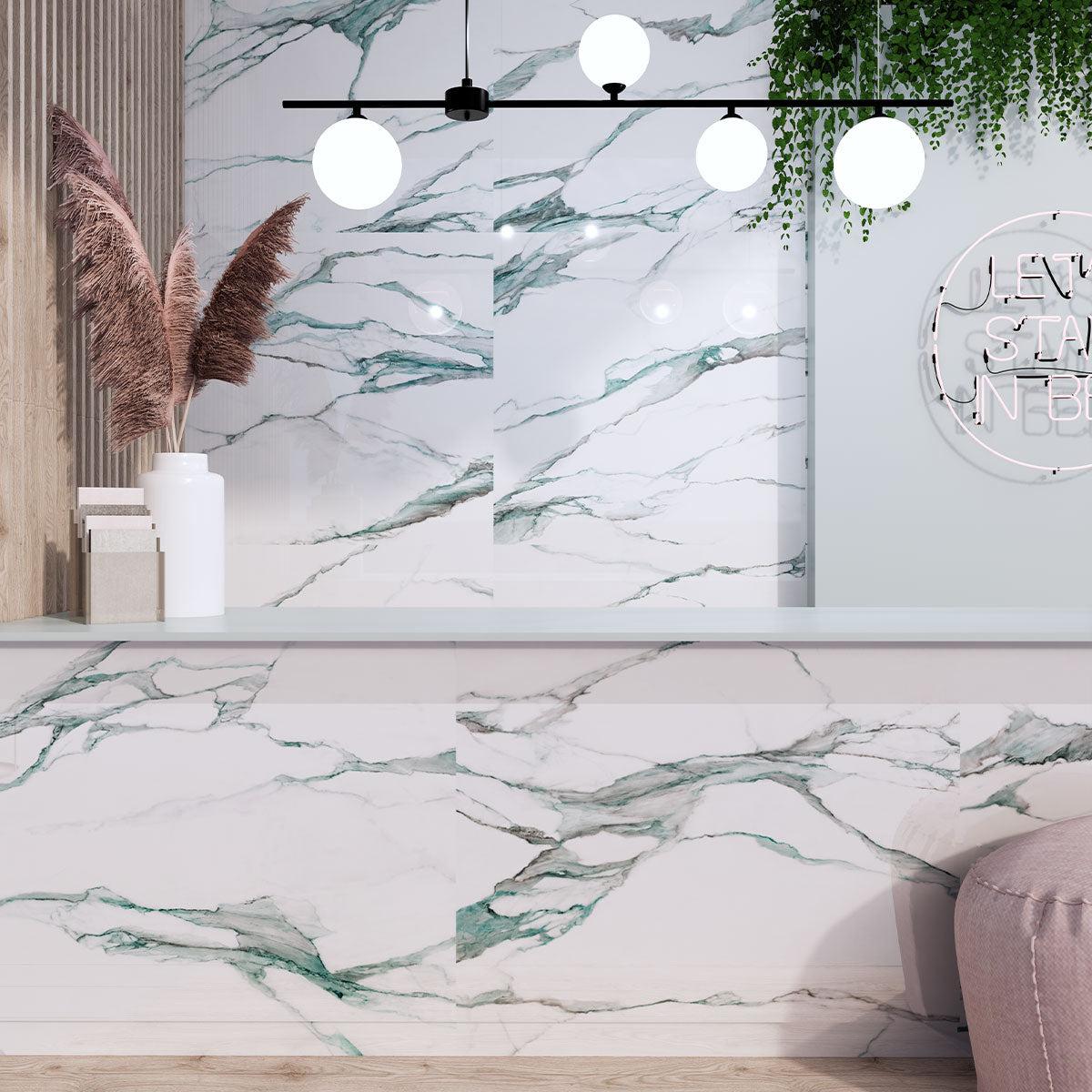 Fantasy Green Marble Effect Porcelain Tile 60x120cm Polished in Louth ...