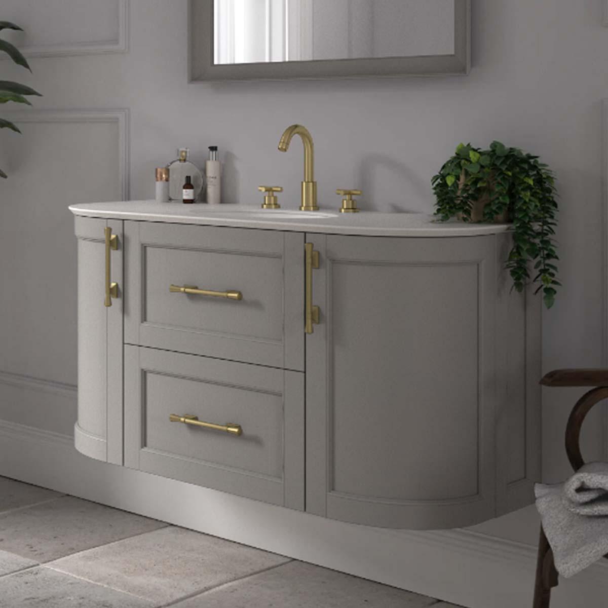 Roseberry Curved Wall Mounted Vanity Unit With Solid Surface Worktop ...