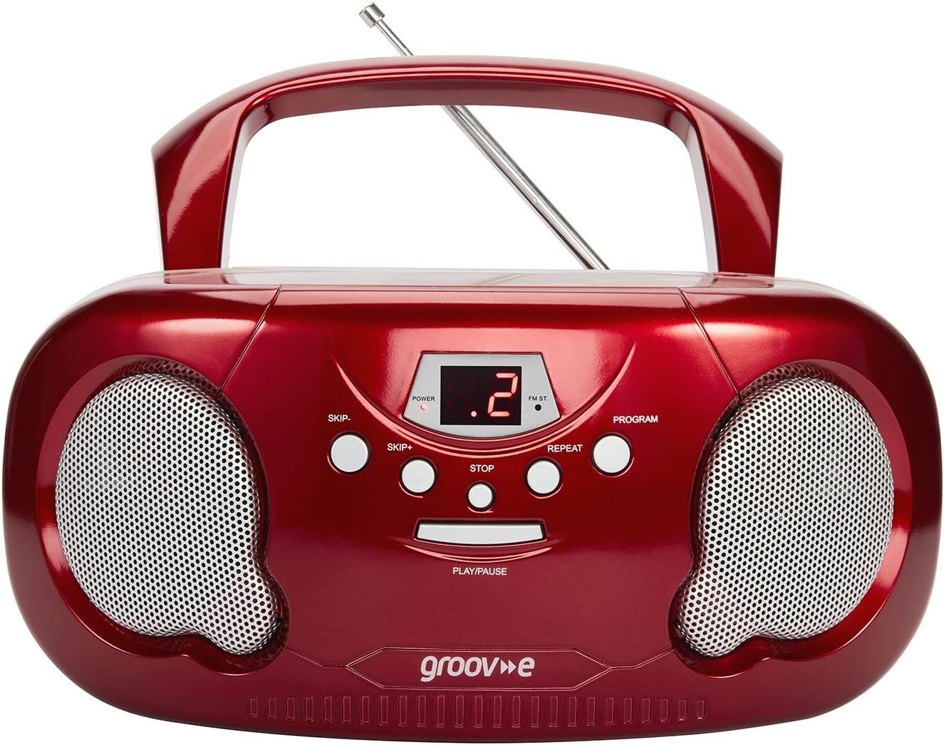 GROOV-E Original Boombox Portable CD Player with Radio - Red | EDL ...