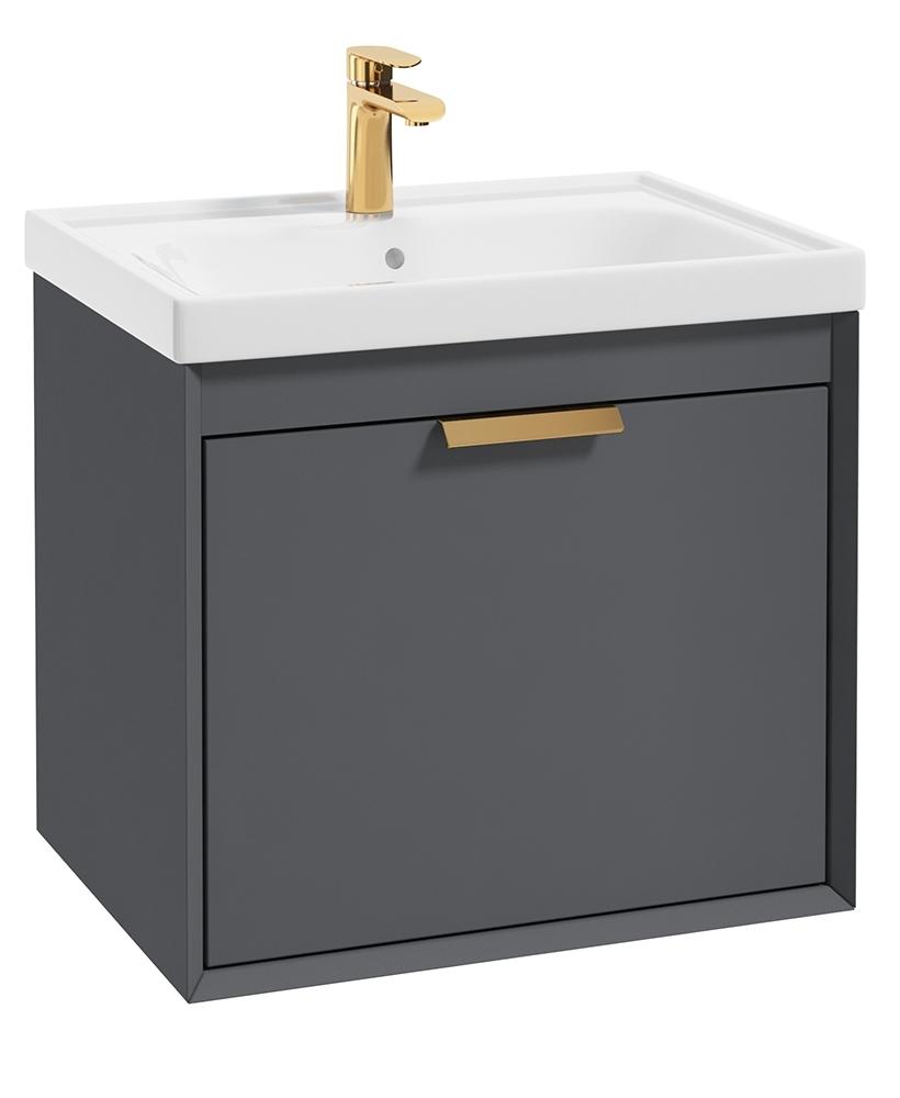 SONAS Fjord 60cm Wall Hung Vanity Unit Midnight Grey Matt- Brushed Gold ...