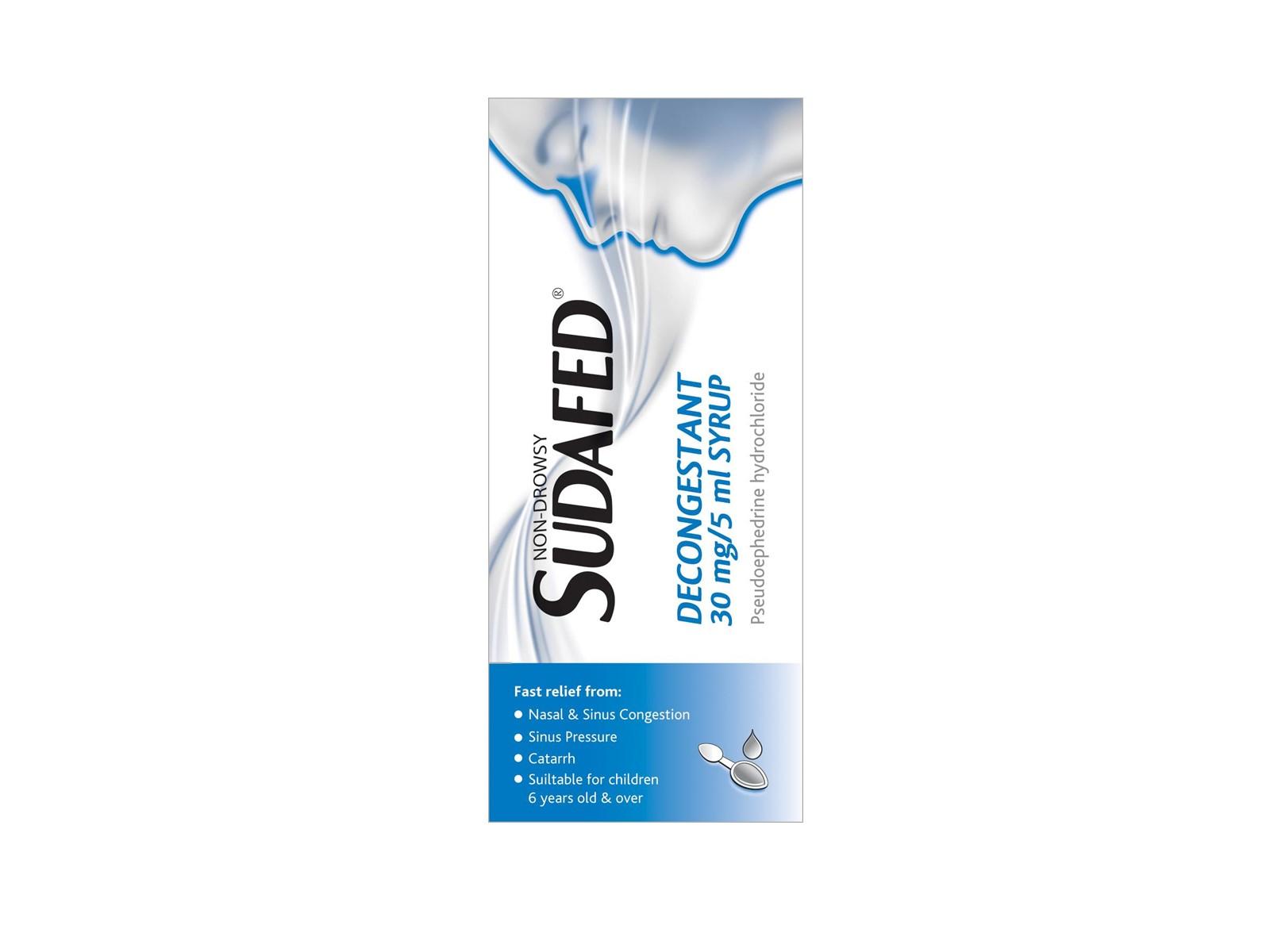 Sudafed Non-Drowsy Decongestant 30mg/5ml Syrup 100ml (Pseudoephedrine ...