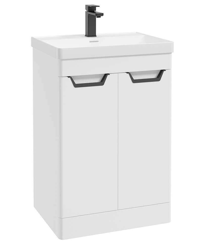 FREYA Floorstanding 60cm Two Door Vanity Unit Matt White - Matt Black ...